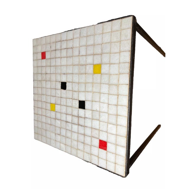 Vintage Mid-Century Modern Black Iron & Gray Terrazzo Tile Side Table ...