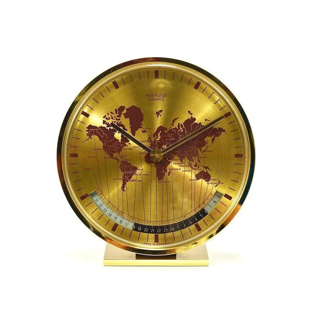 Mid-Century GMT World Time Zone Brass Table Clock, Germany attributed ...