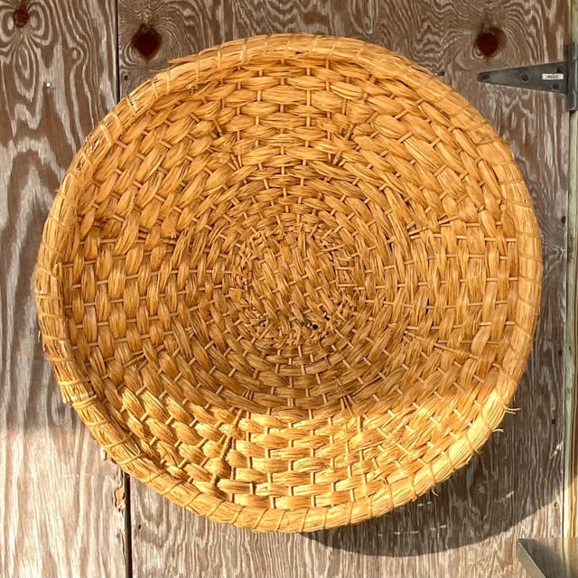 Vintage Coastal Monumental Woven Rattan Wall Plate | Chairish