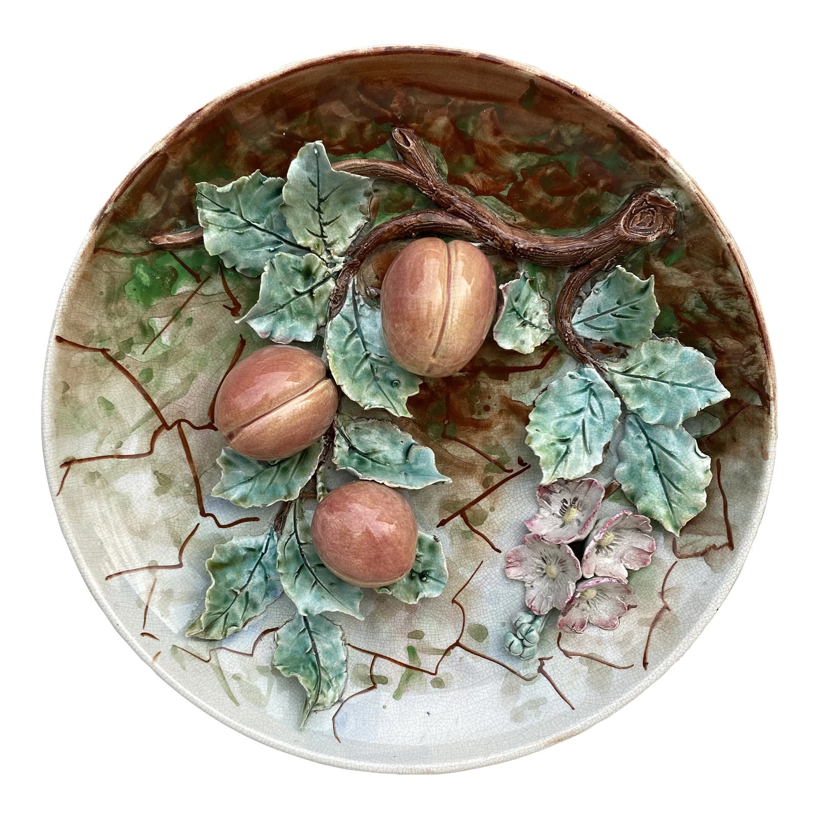 Large 19th Century Majolica Apricots Wall Platter Fives Lille | Chairish
