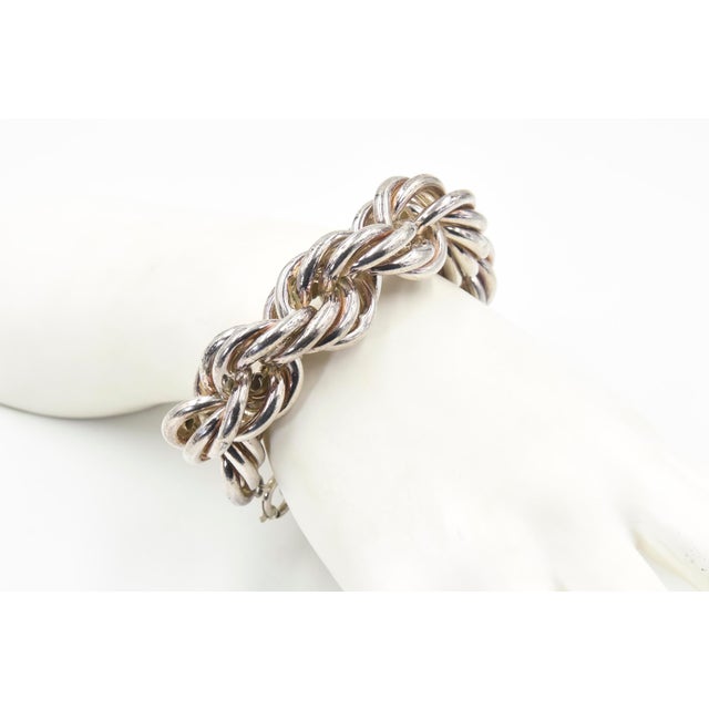 Wide Sterling Silver Chain LInk Bracelet | Chairish