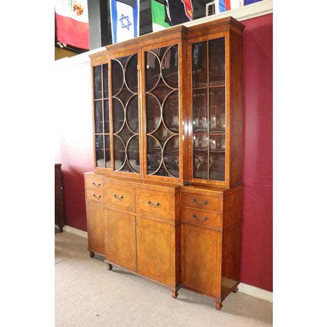 Satinwood Baker Furniture Company Crown Glass Breakfront Bookcase ...