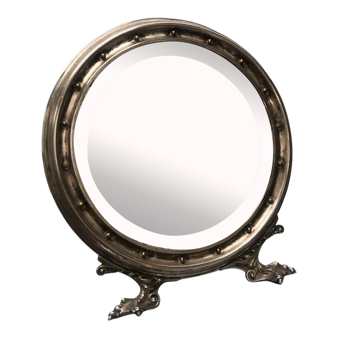 English Victorian Silvered Brass Table Mirror, ca. 1880s | Chairish