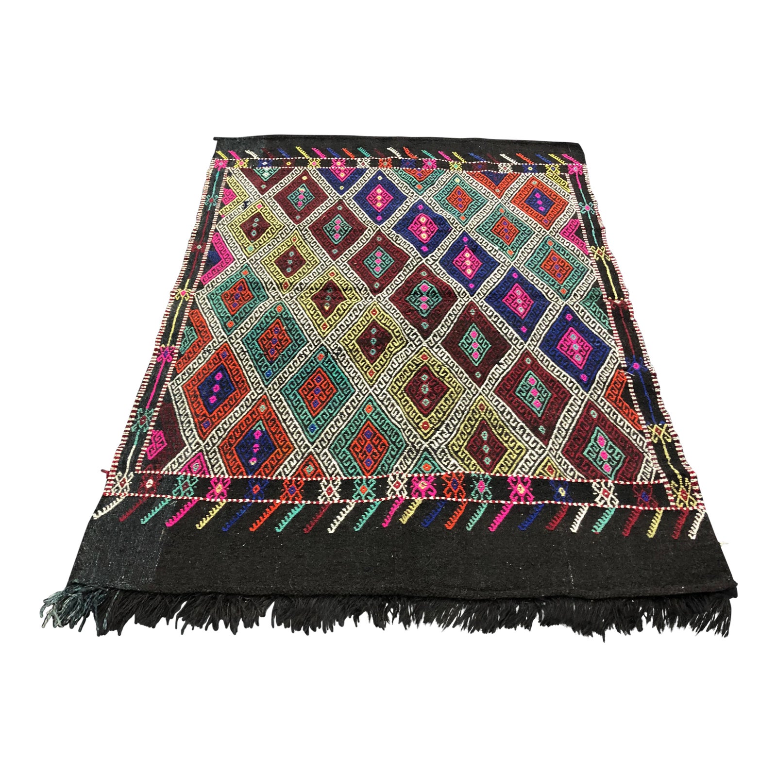 1960s Vintage Primitive Nomadic Wool Turkish Handmade Kilim Rug- 4′11 ...