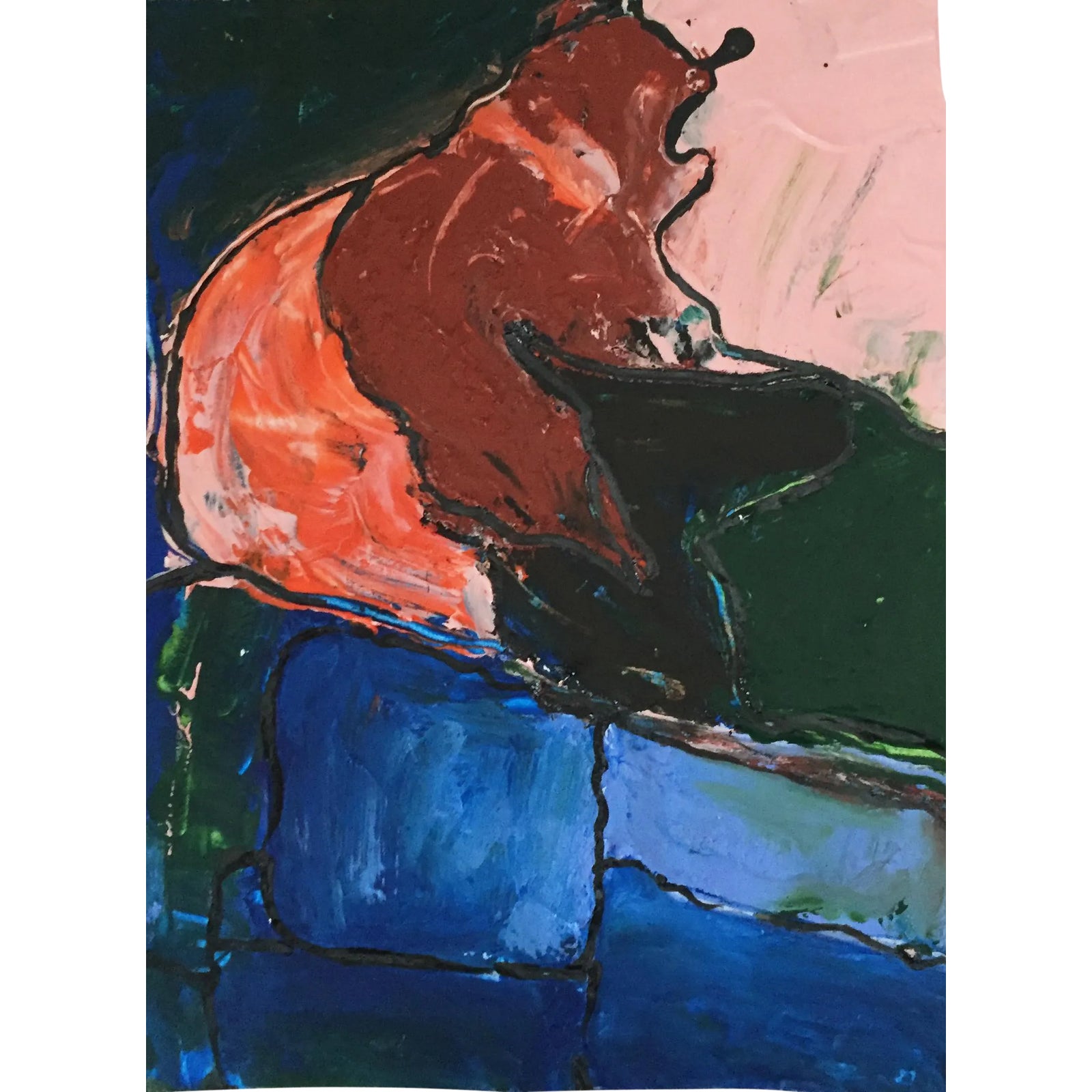 Acrylic on Paper Framed Abstract | Chairish