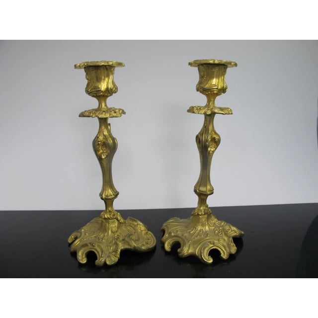 Antique Baroque Gilt Bronze Floral 7.75" Candlestick Candle Holder Pair ...