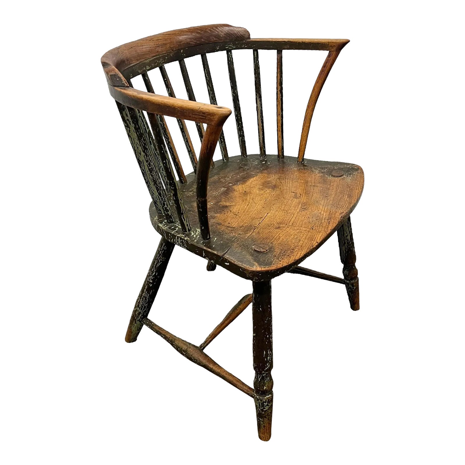 19th Century Green Painted Low-Back Windsor Chair | Chairish