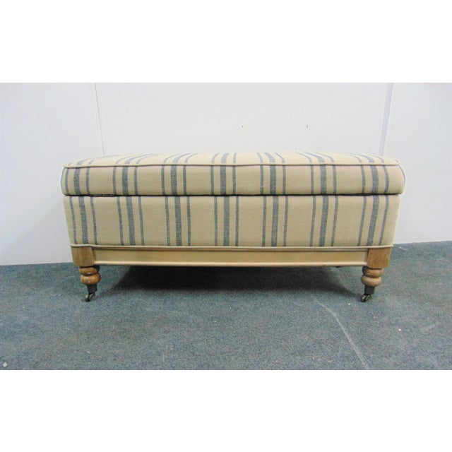 English Style Pine Striped Canvas Bench | Chairish