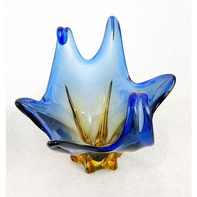 Ferro Murano Stretch Fruit-Bowl in Blue and Amber, 1960s | Chairish