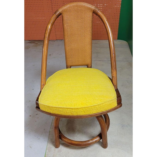 Four Rattan Swivel Chairs With Yellow Upholstery With Matching Table ...