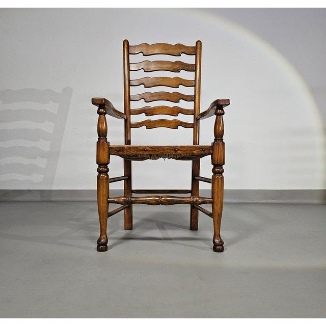 Rustic Oak Farmhouse Ladderback Dining Chairs with Rush Seats, 1960s ...