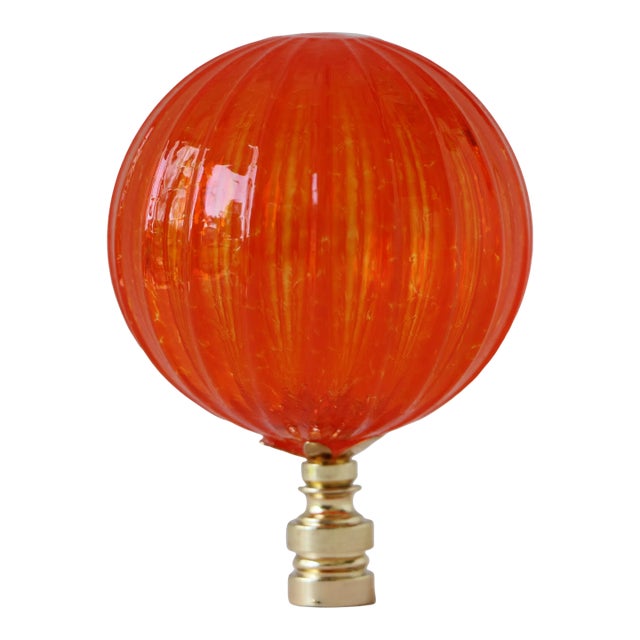 Ribbed Handblown Glass Lamp Finial - Orange | Chairish