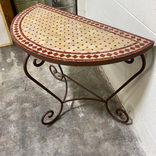 Terra-Cotta Mosaic Tile and Iron Console | Chairish