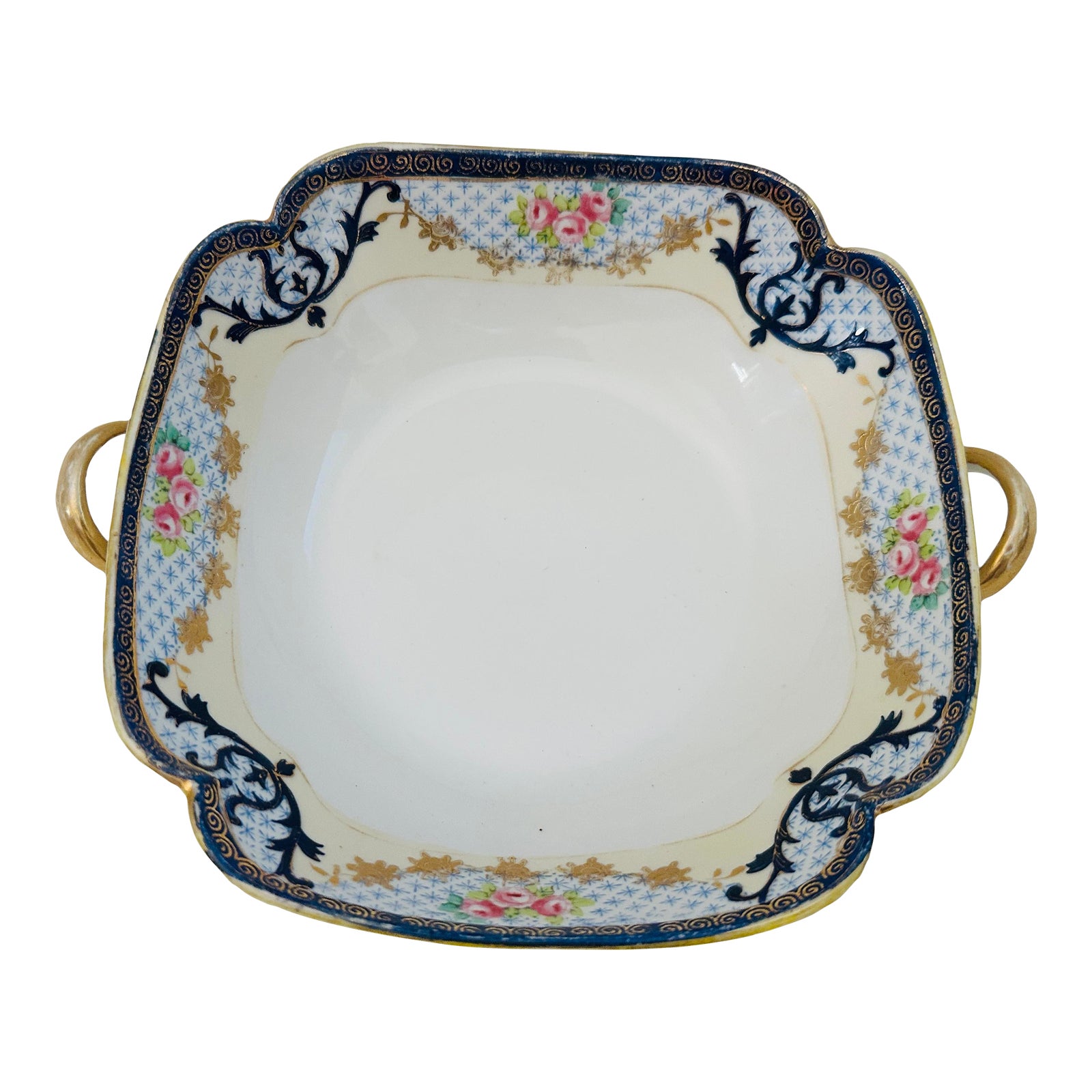 Hand Painted Nippon "Morimura Brothers" Blue & Gold Trim Serving Bowl ...