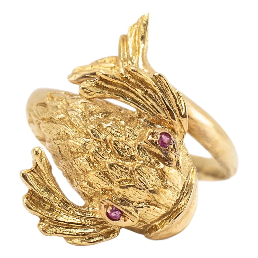 Late 20th Century Vintage 18k Yellow Gold Ruby Koi Fish Cocktail Ring ...