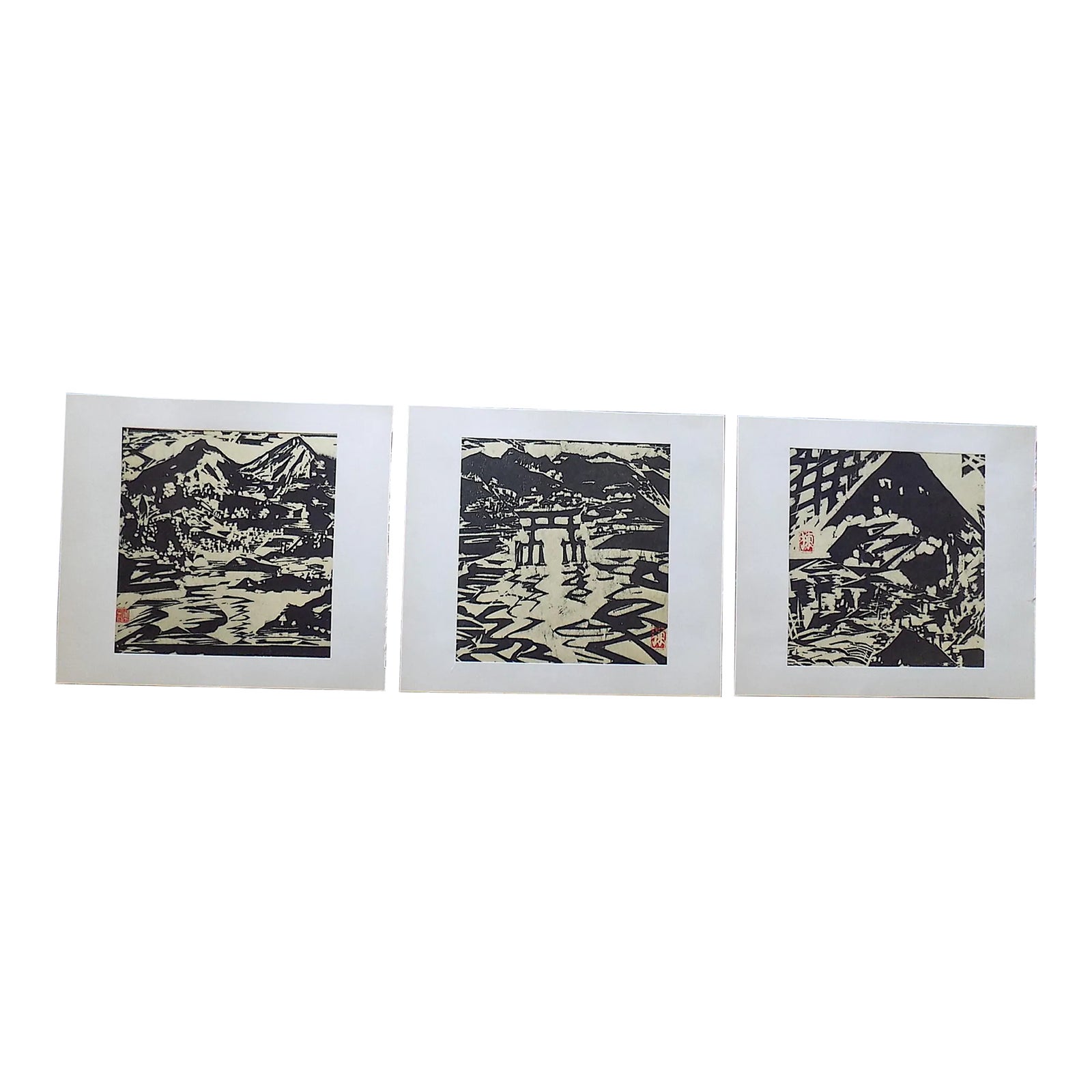 Vintage Mid 20th C Signed Folio Size Japanese Lithographs Of ...