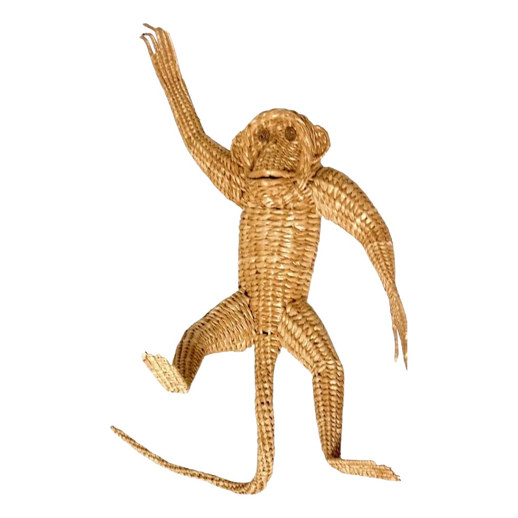 Vintage Woven Rattan/Wicker Monkey Sculpture With Playful Pose | Chairish