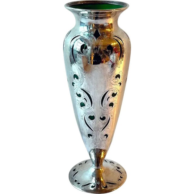 Large American Steuben Emerald Glass and Alvin Sterling Silver Deposit ...