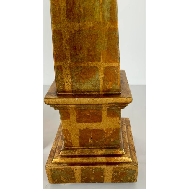 Modern Gold Leaf Finished Grided Obelisk Pair | Chairish