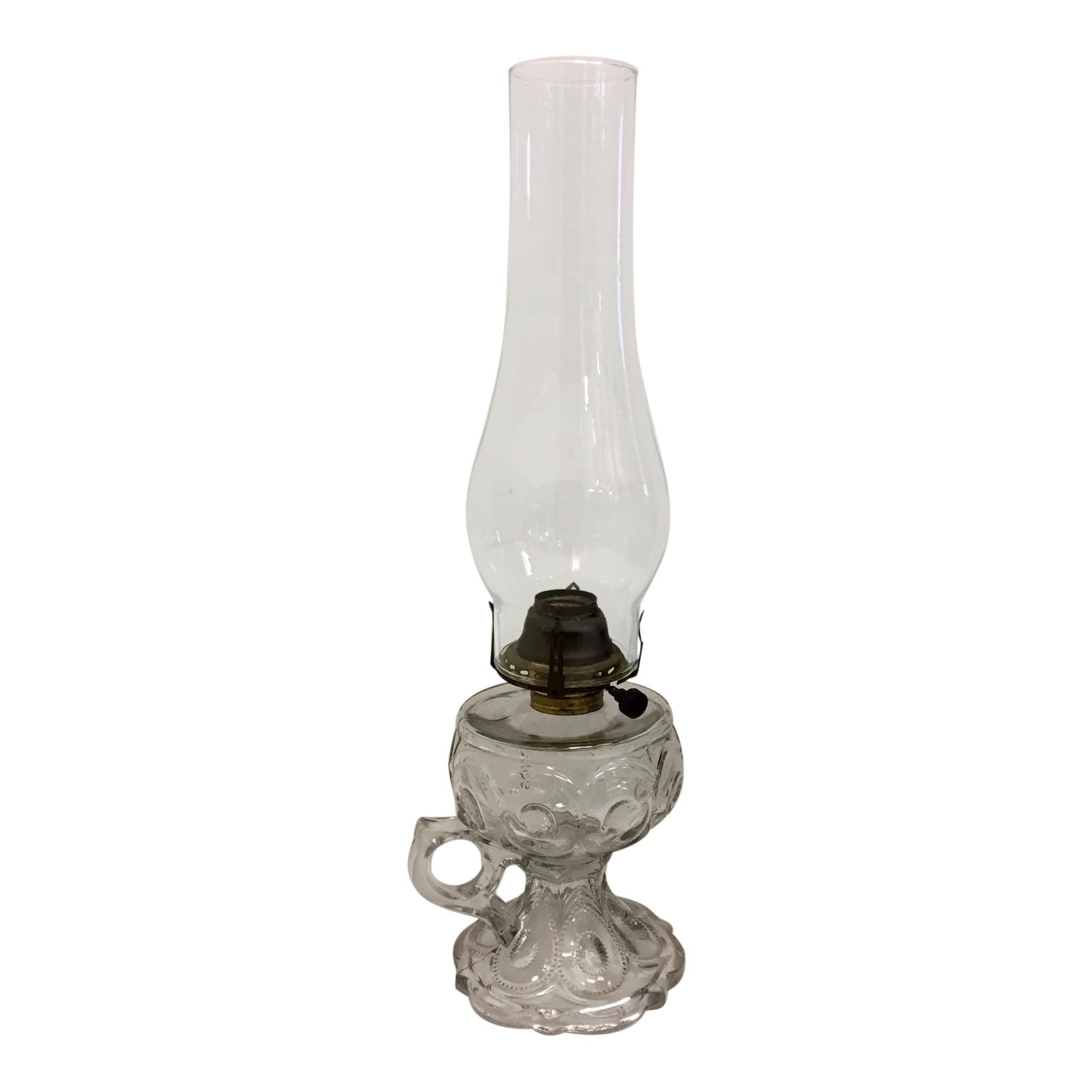 Pressed Glass Egg Pattern Footed Oil Lamp | Chairish