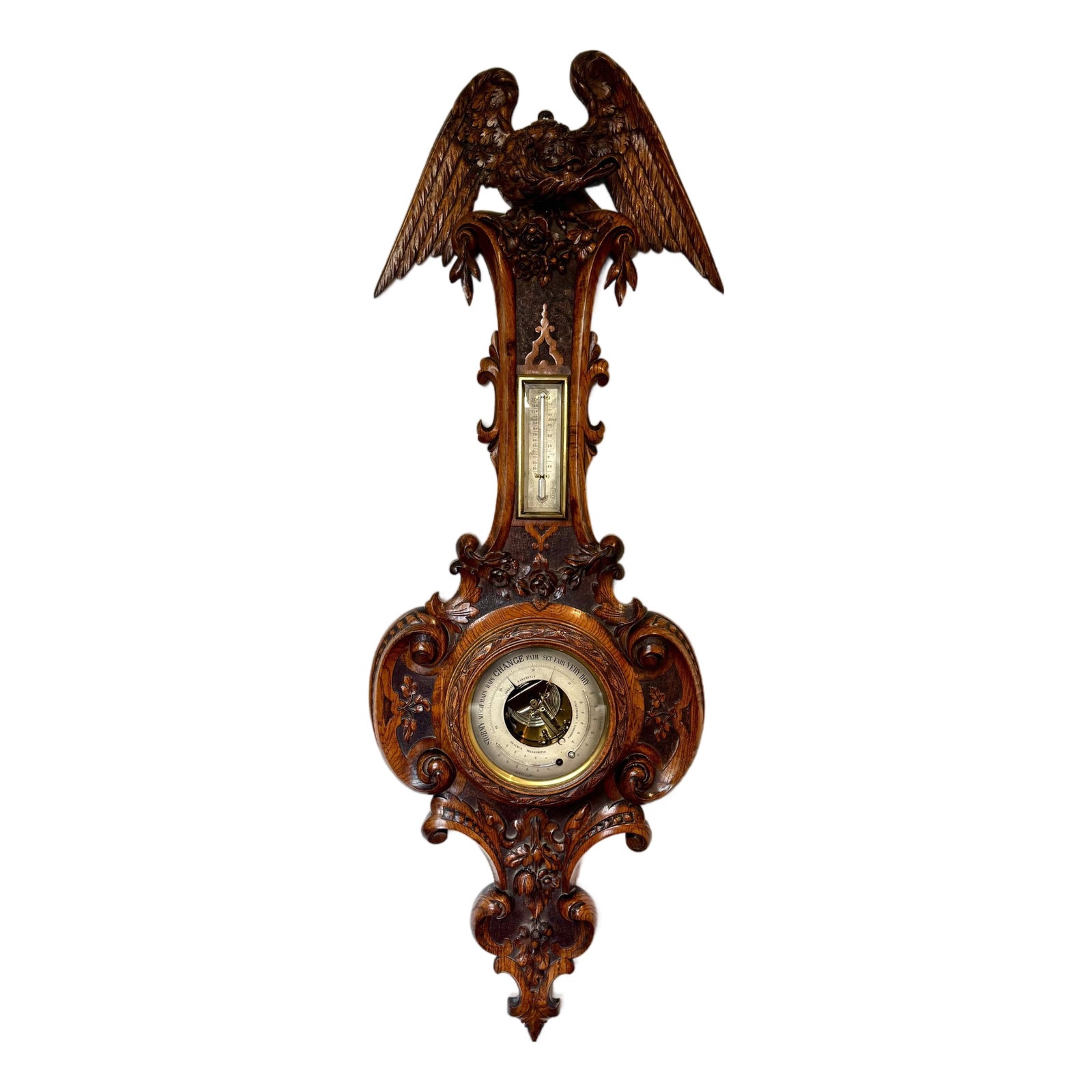 Antique Victorian Carved Oak Barometer, 1860s | Chairish