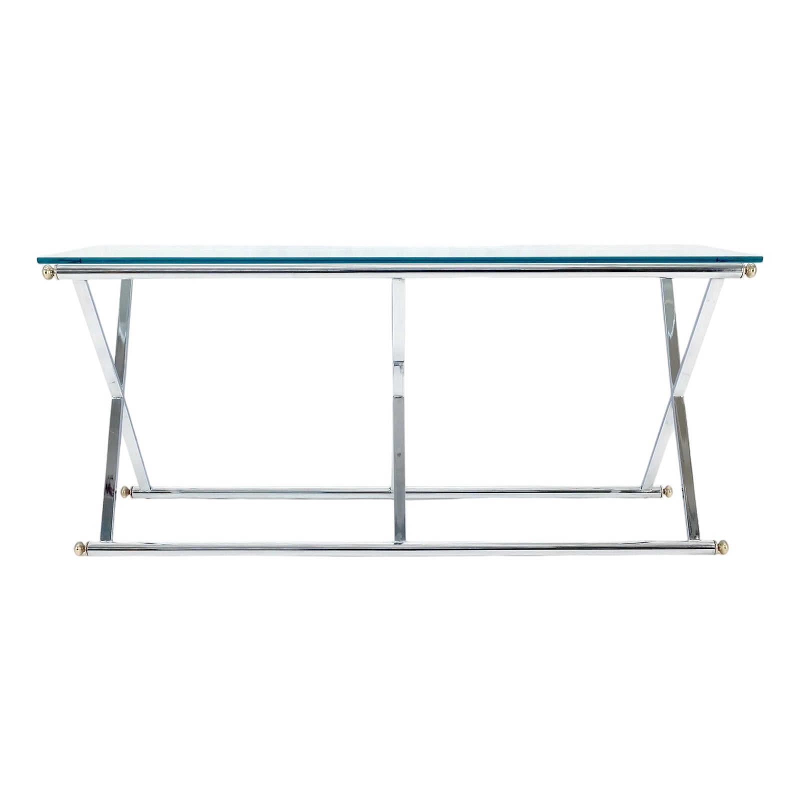 Chrome X Base Glass Top Long Console Sofa Table Mid Century Modern ...