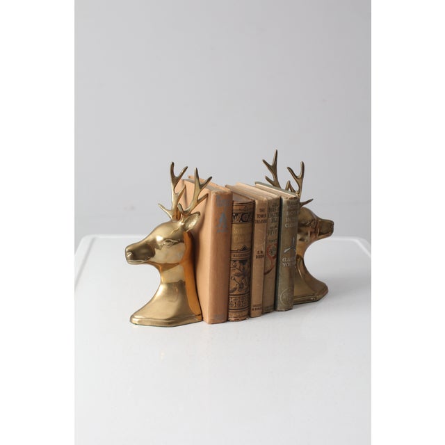 Vintage Large Brass Stag Deer Bookends Pair | Chairish