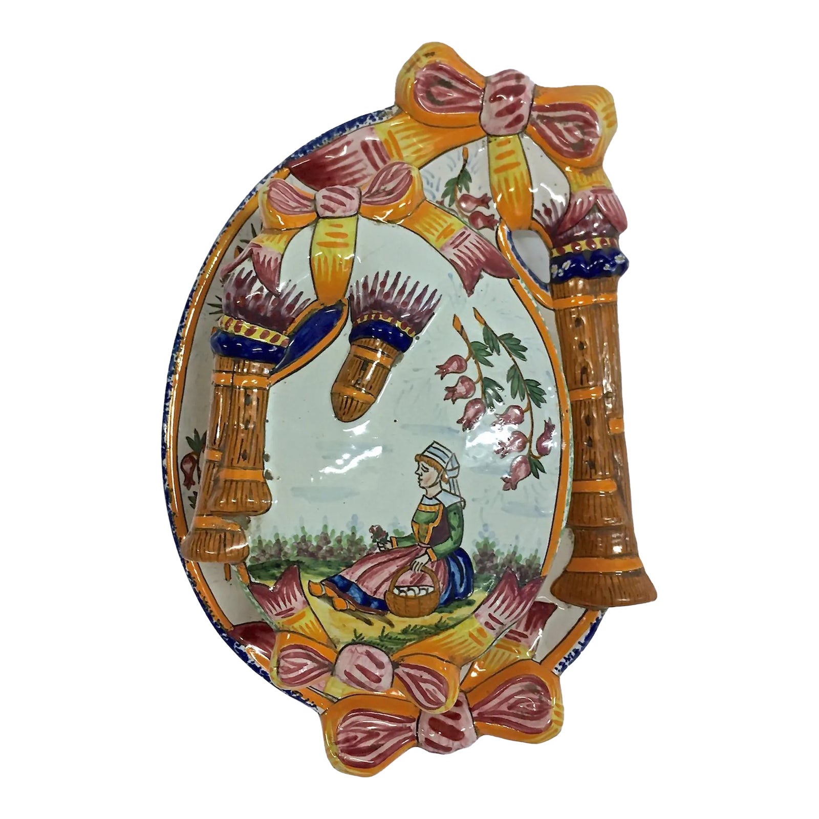 French Quimper Maiden & Bagpipe Box | Chairish