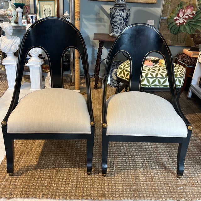 Ebonized Regency Style Spoon Back Slipper Chairs Attributed to Michael ...
