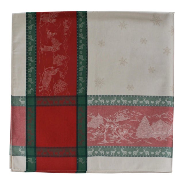 French Holiday Chalet/Winter Theme Tablecloth | Chairish
