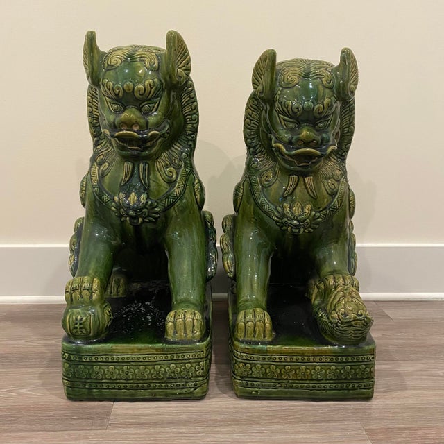 1950s Green Foo Dog Statues - a Pair | Chairish