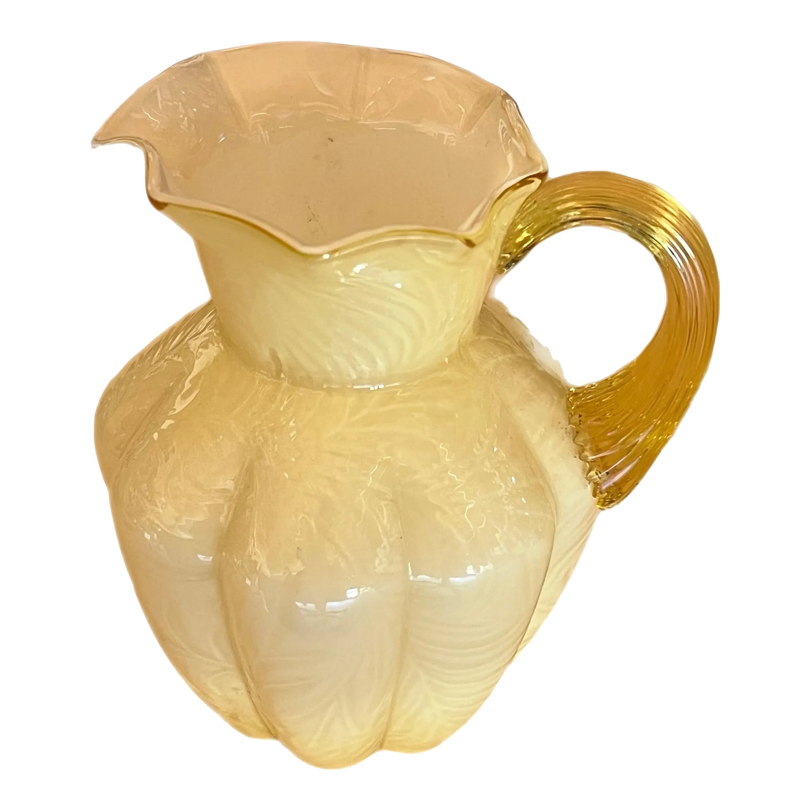 Vintage Fenton Pitcher Hand Blown Applied Handle Creamer Fern Design ...