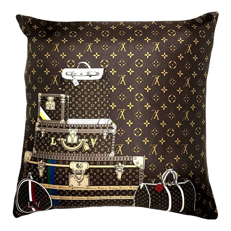 Louis Vuitton Monogram Luggage Vintage Silk Scarf Pillow | Chairish