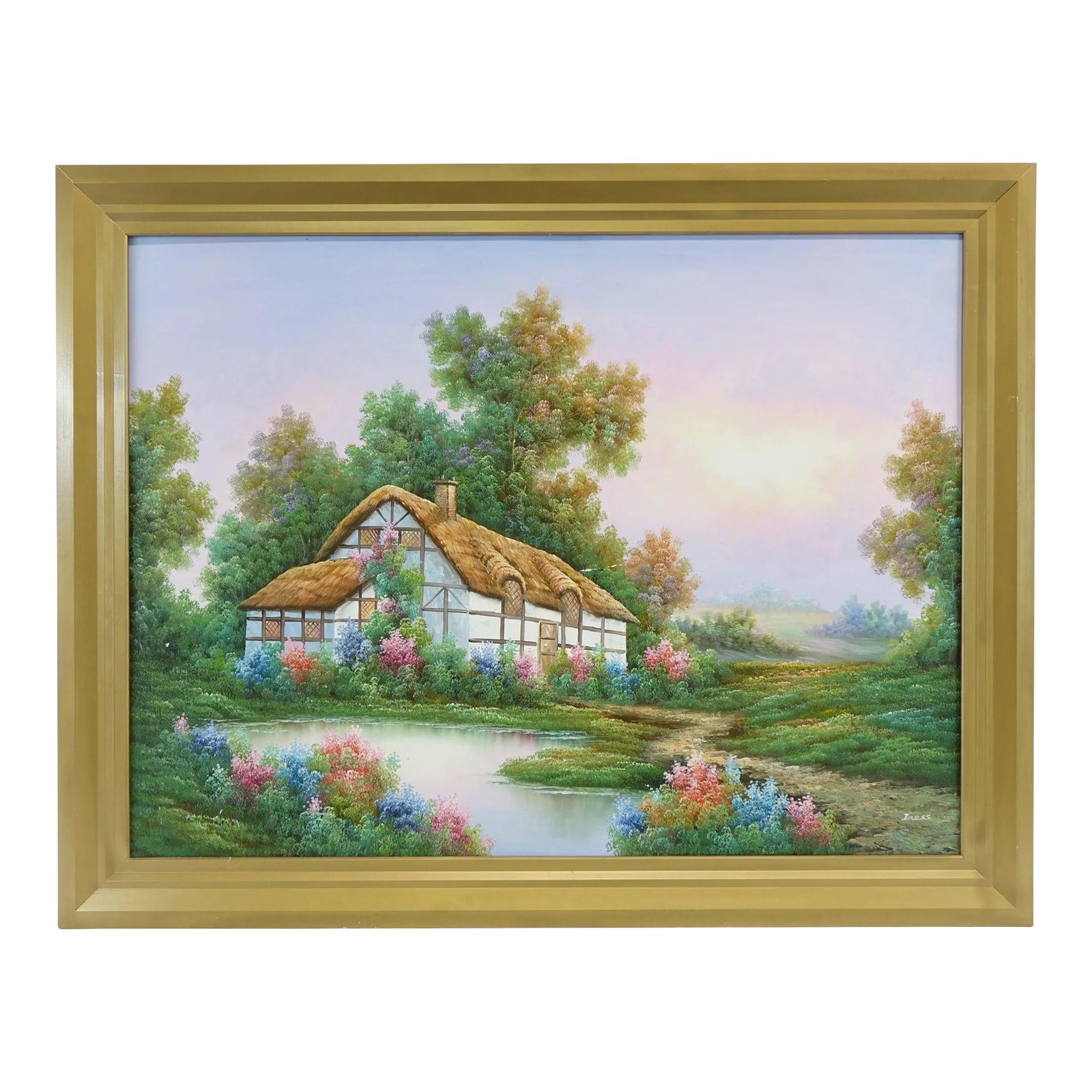 The Homestead Large Original Oil Painting on Canvas Signed | Chairish