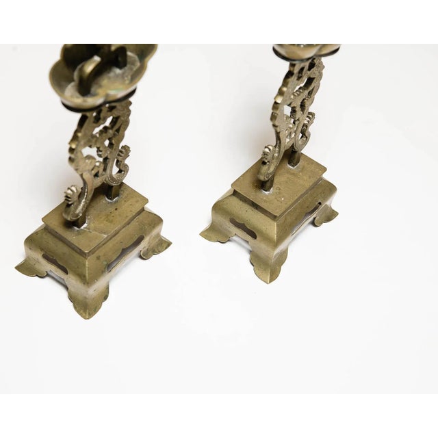 20th Century Brass Chinese Candlestick Holders- a Pair | Chairish