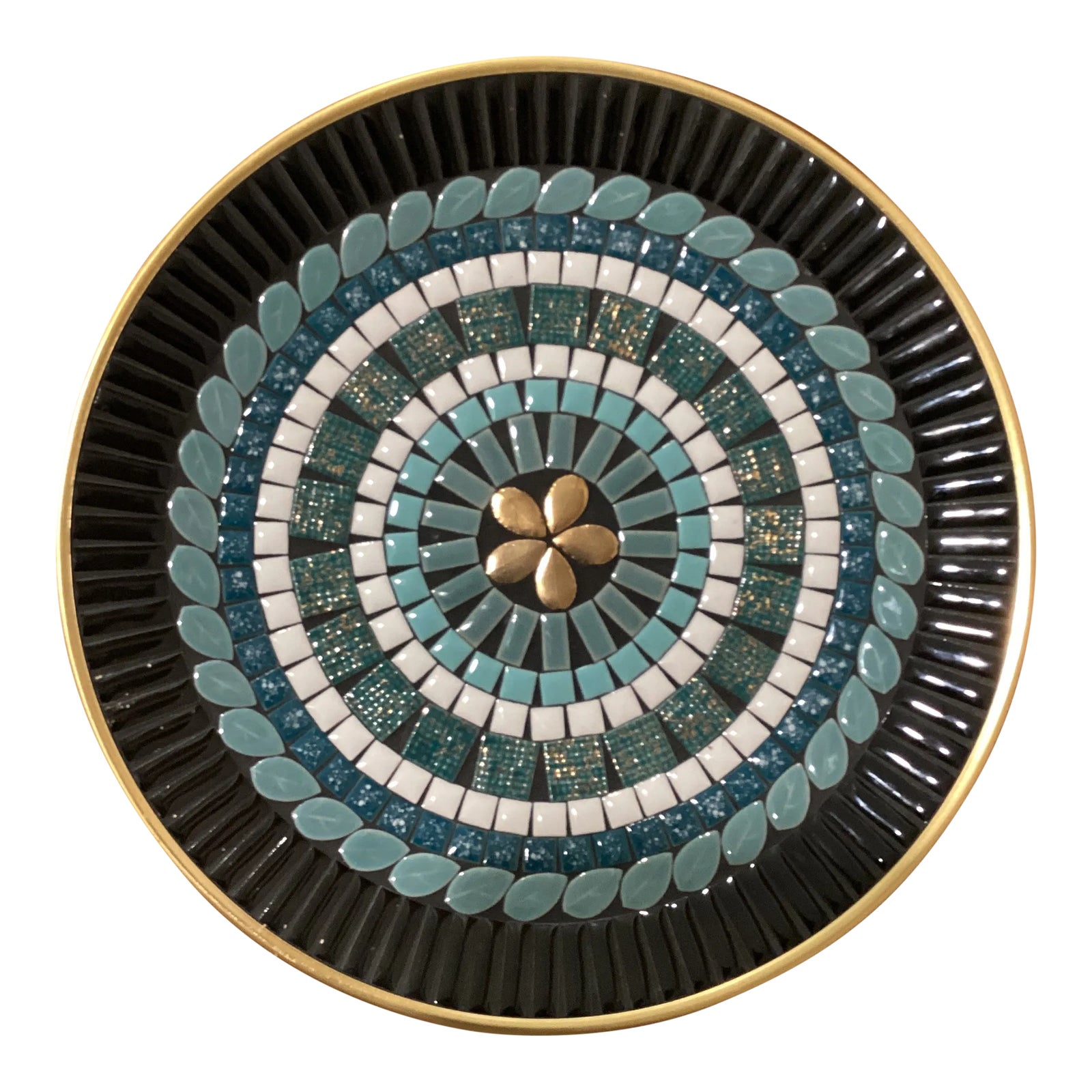 Vintage Mid 20th Century Mosaic Tile Plate in Blue, White, Green, and ...