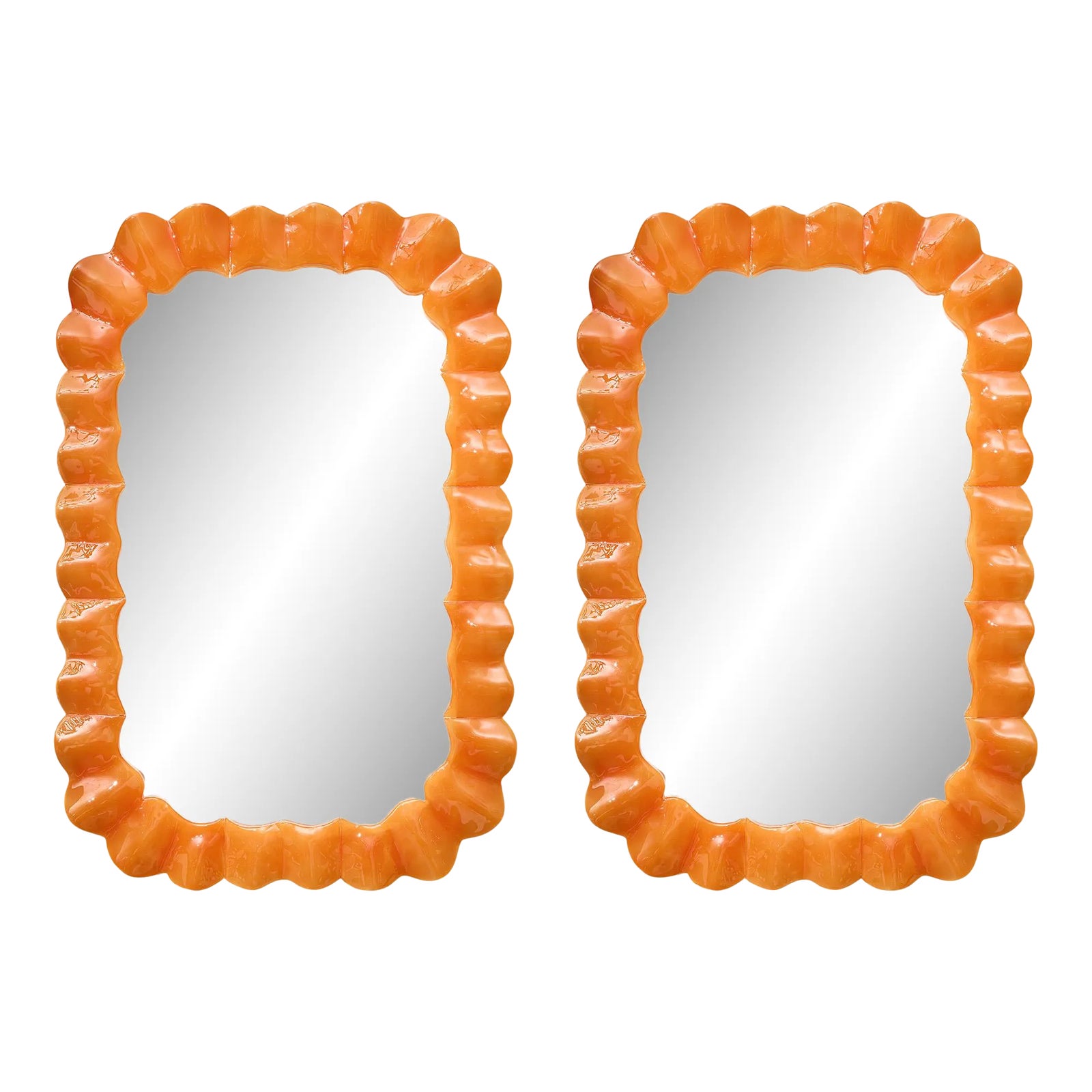 Murano Glass Orange Mirrors | Chairish