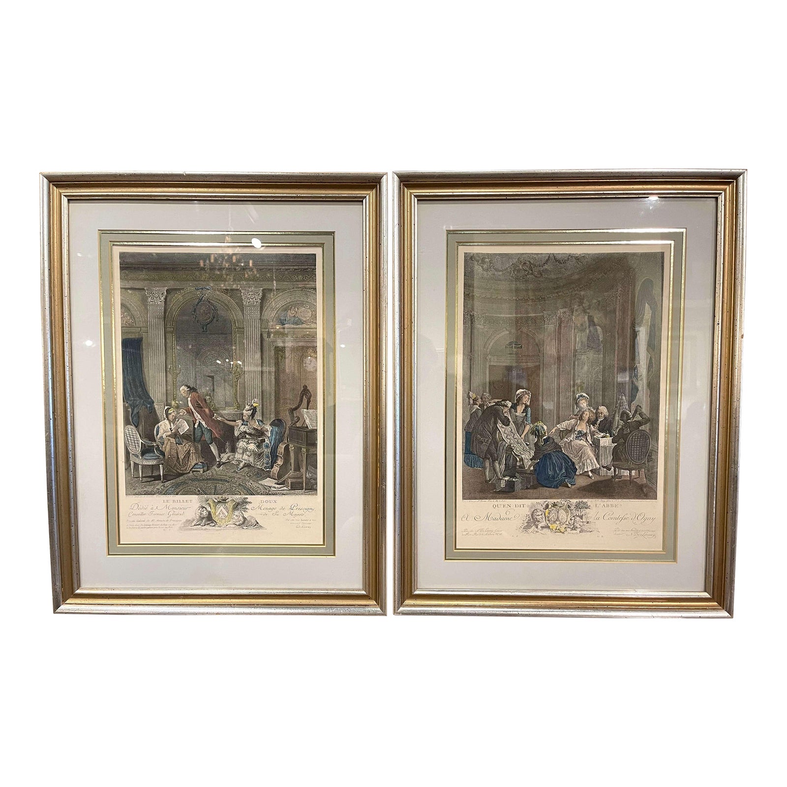 Pair of Midcentury French Louis XV Romantic Colored Prints in Gilt ...