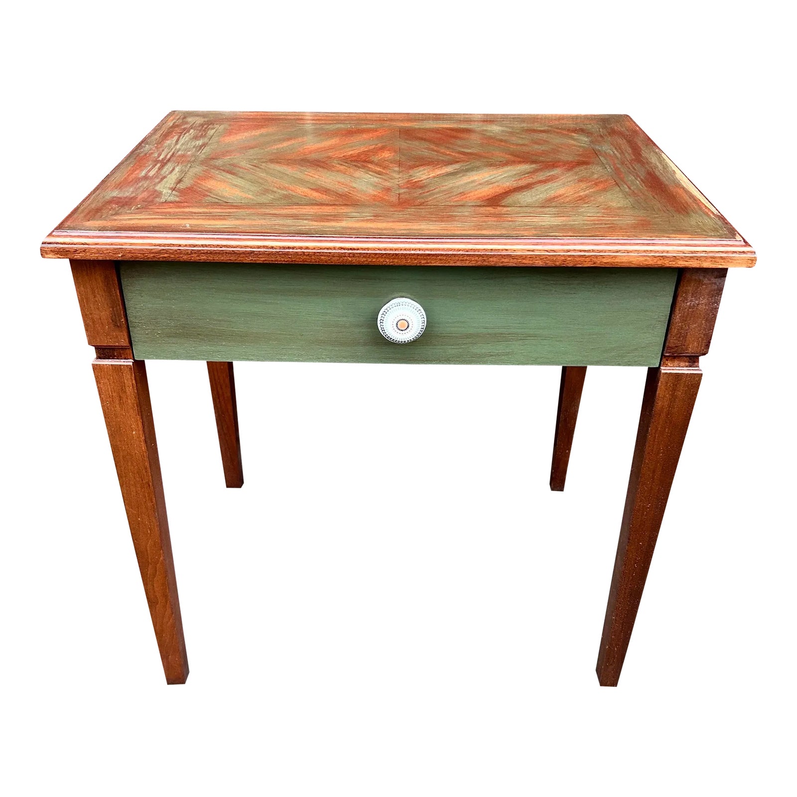 Vintage Southwestern Side Table in Natural Wood and Green | Chairish