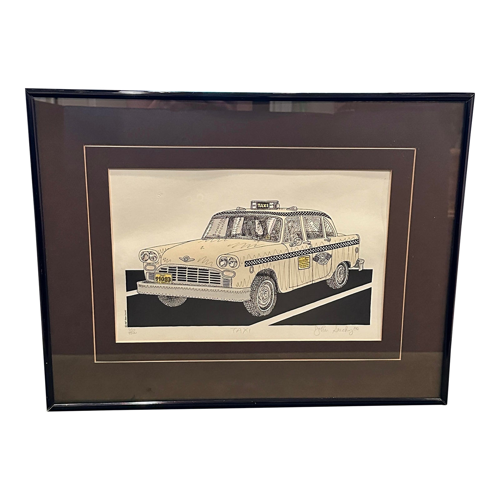 1987 “Taxi” Framed Silkscreen Signed and Numbered by John Suchy | Chairish