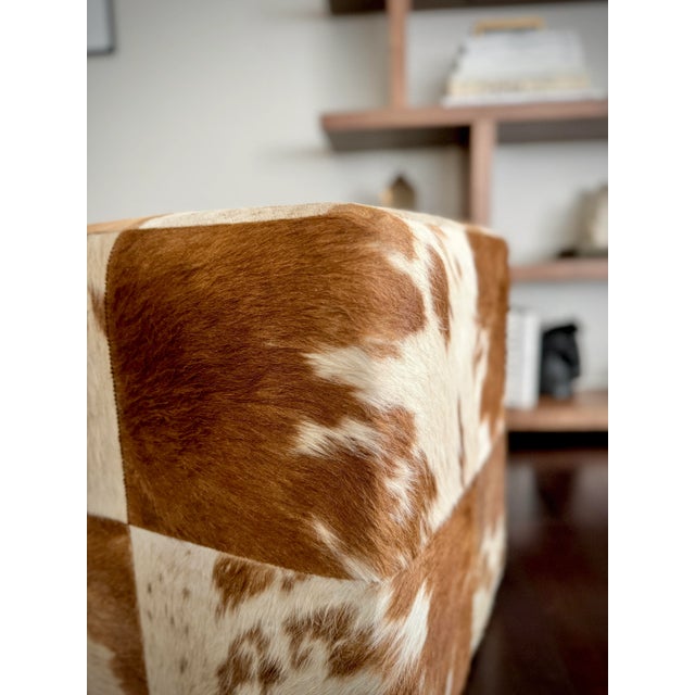 Brown and White Natural Cow Print Essex Stool Hair on Hide Leather by ...
