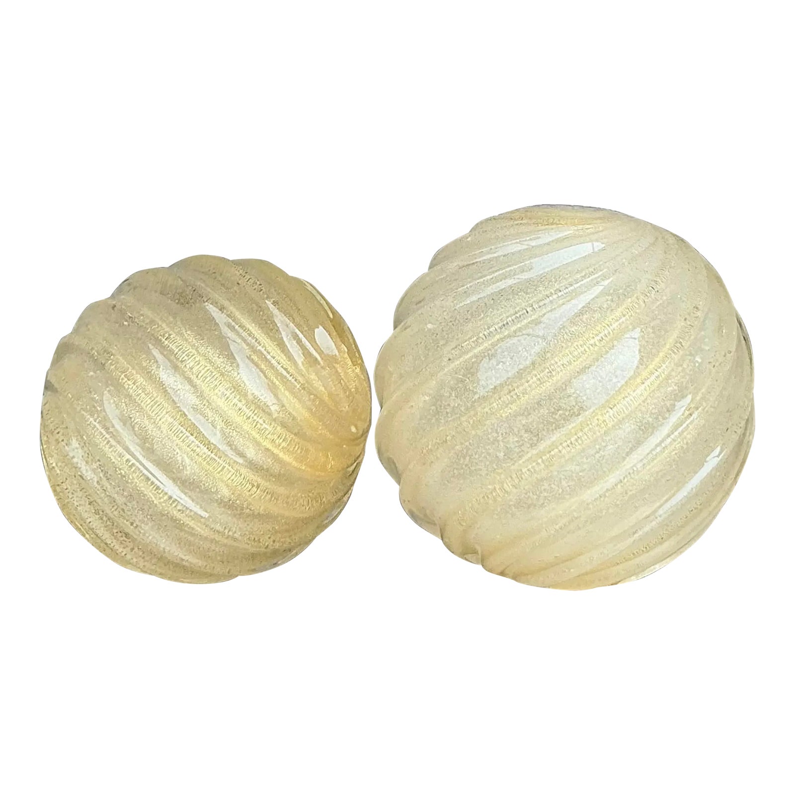 Vintage Regency Swirl Blown Glass Spheres - Set of 2 | Chairish