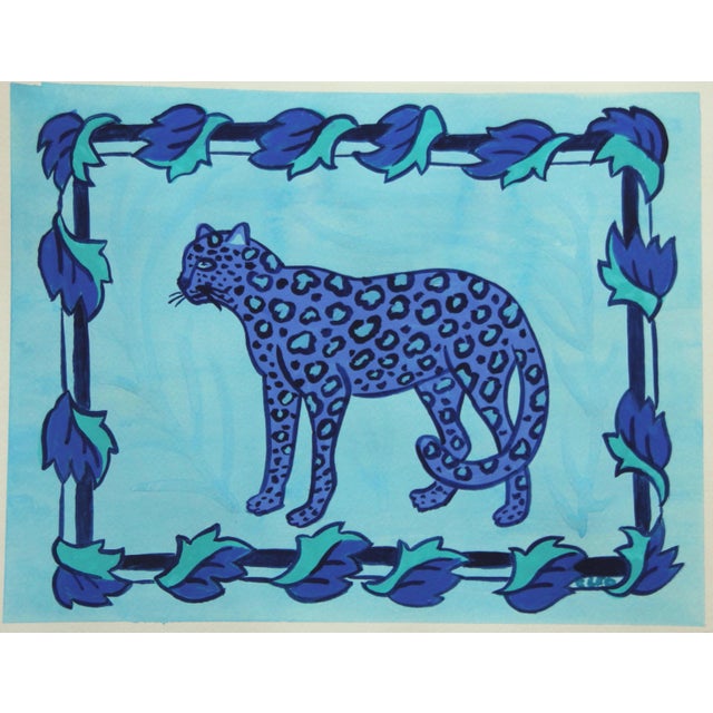 Blue Leopard and Acanthus Leaf Border by Cleo Plowden | Chairish