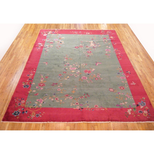Vintage Chinese Art Deco Oriental Rug, in Room Size, W Open Field and ...