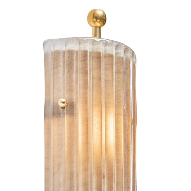 Murano Glass Smoked Ribbed and Brass Sconces | Chairish