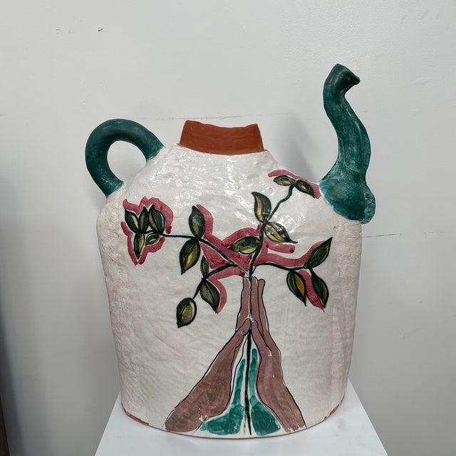 1996 K. Corbin Hand Crafted Clay Water Pitcher Sculpture | Chairish