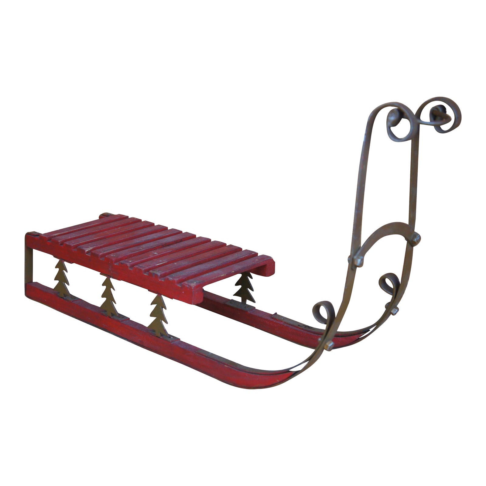 Scrolled Iron Slatted Wood Toy Childs Christmas Sleigh Sled Toboggan ...