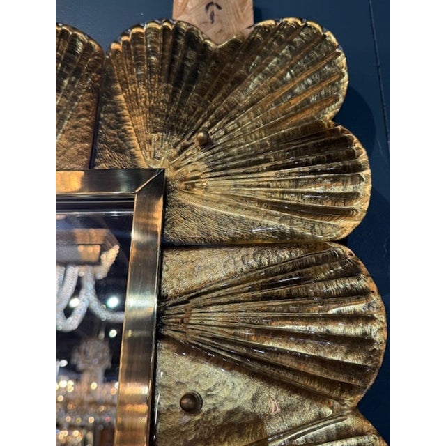 Pair of Murano Gold Shell Form Mirrors | Chairish