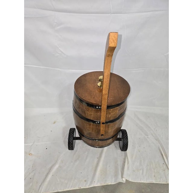 Vintage Santiq Oak Barrel Cooler on Wheels | Chairish