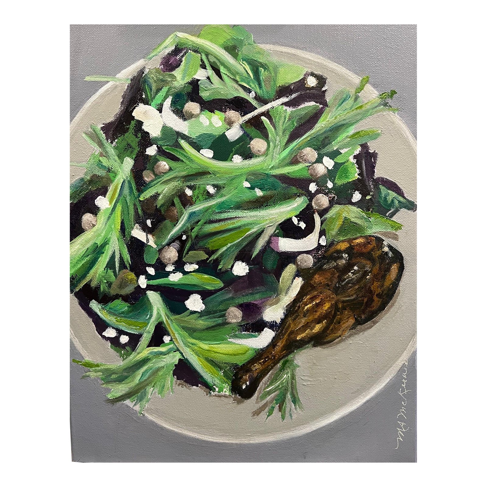 “Tossed" Contemporary Impressionist Food Still Life in Green, Red, Gray ...